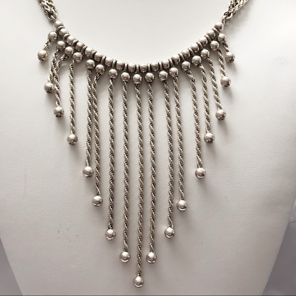 Heavy Sterling Silver Boho Beaded Fringe Rope Necklace - Gem